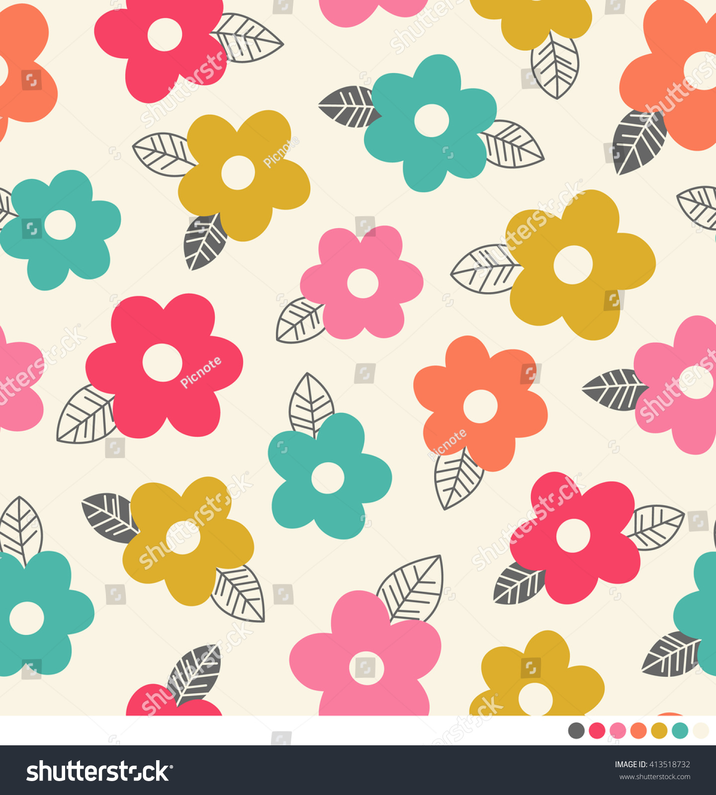 Colorful Simple Flower Leaf Vector Pattern Stock Vector (Royalty Free ...