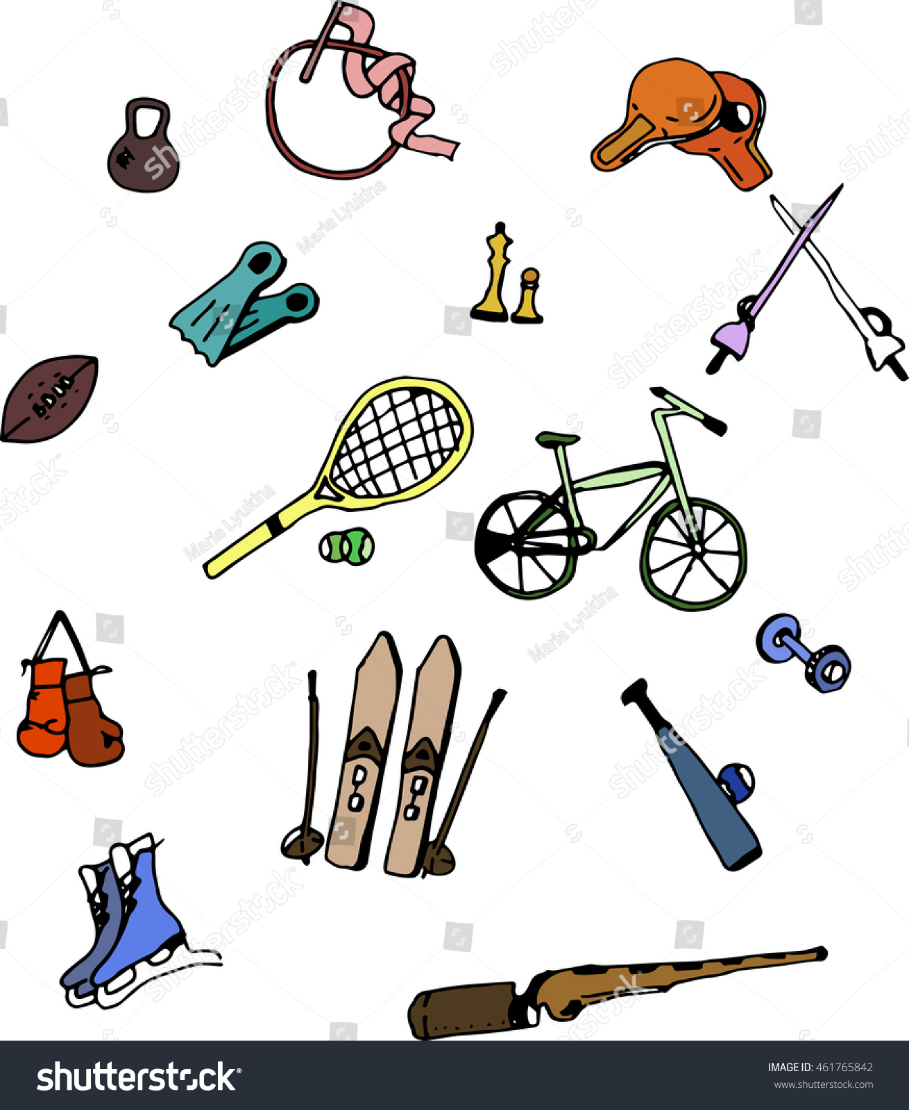 Colorful Sport Objects Hand Drawing Sport Stock Vector (Royalty Free ...