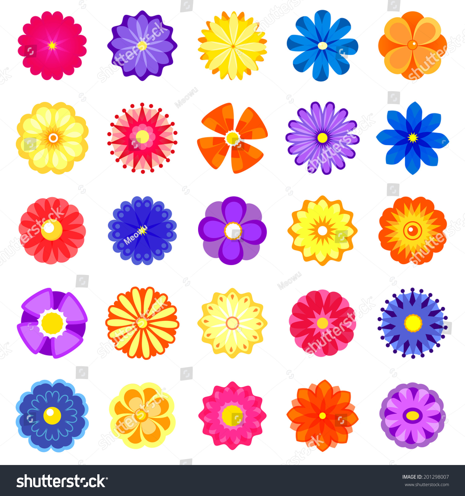 Colorful Vector Flowers Set Elements Transparency 스톡 벡터(로열티 프리) 201298007