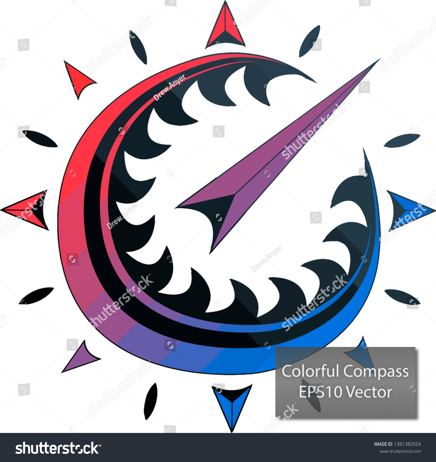 Colorful Wave Compass Tattoo Vector Stock Vector (Royalty Free) 1381382924
