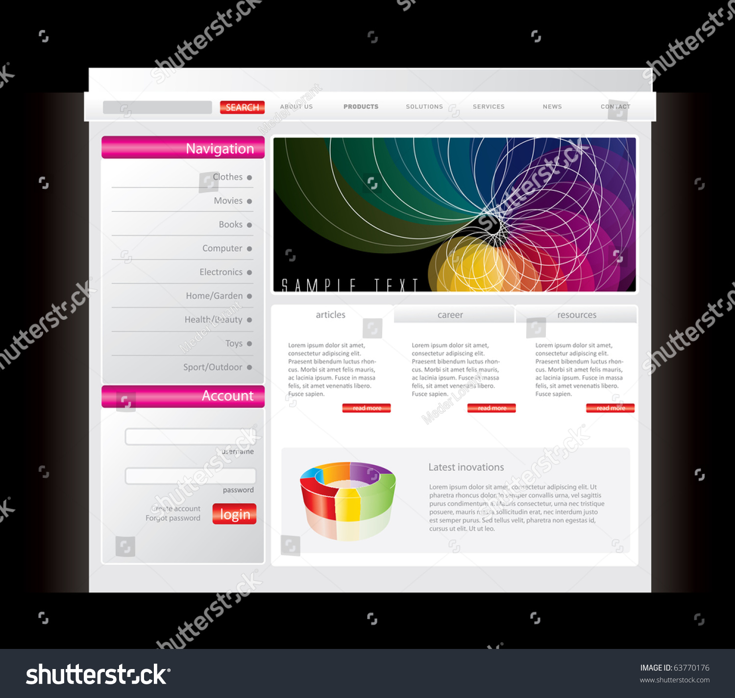 Plantilla de sitio web colorida en: vector de stock (libre de regalías ...