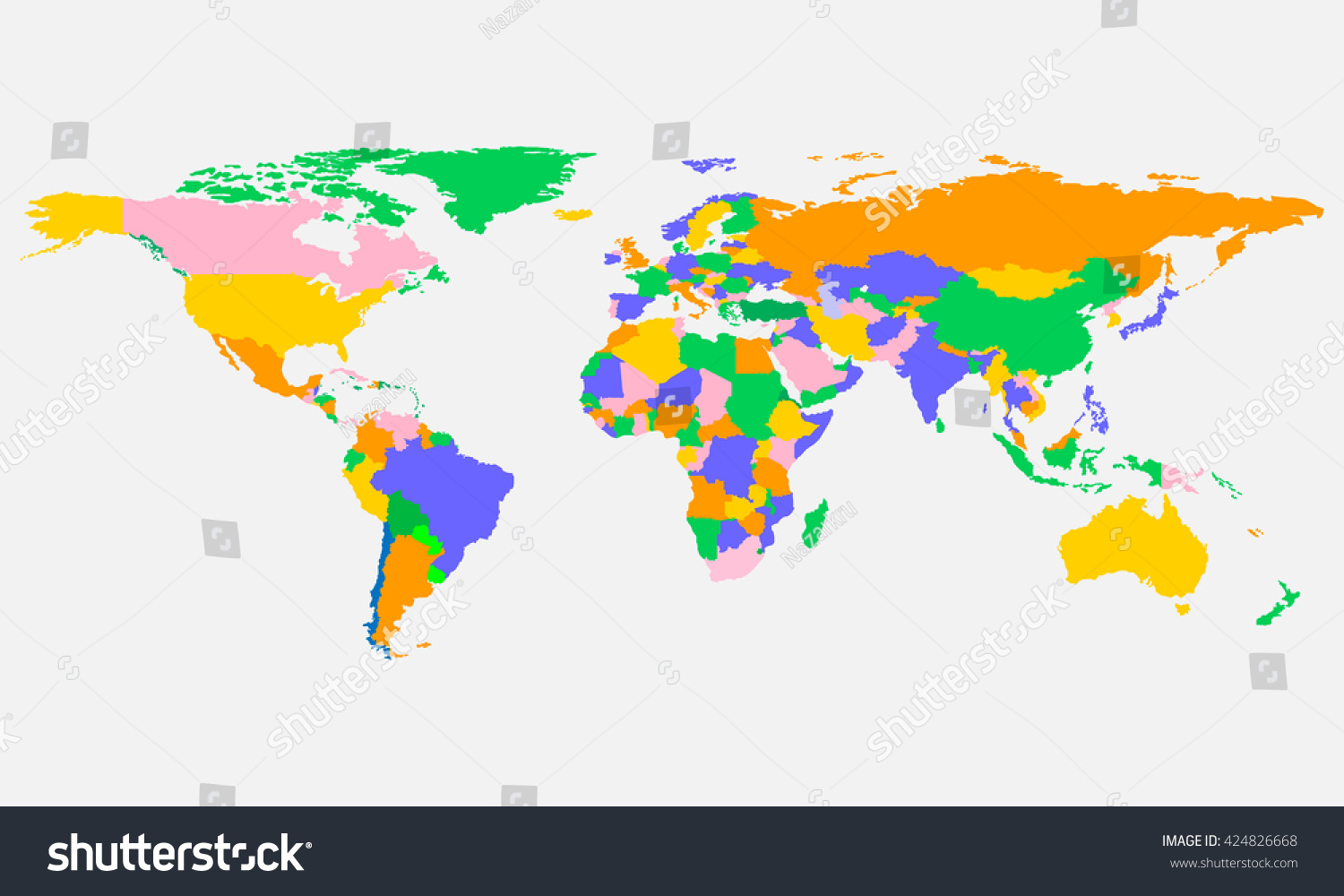 Colorful World Map Countries Vector Design: เวกเตอร์สต็อก (ปลอดค่า ...