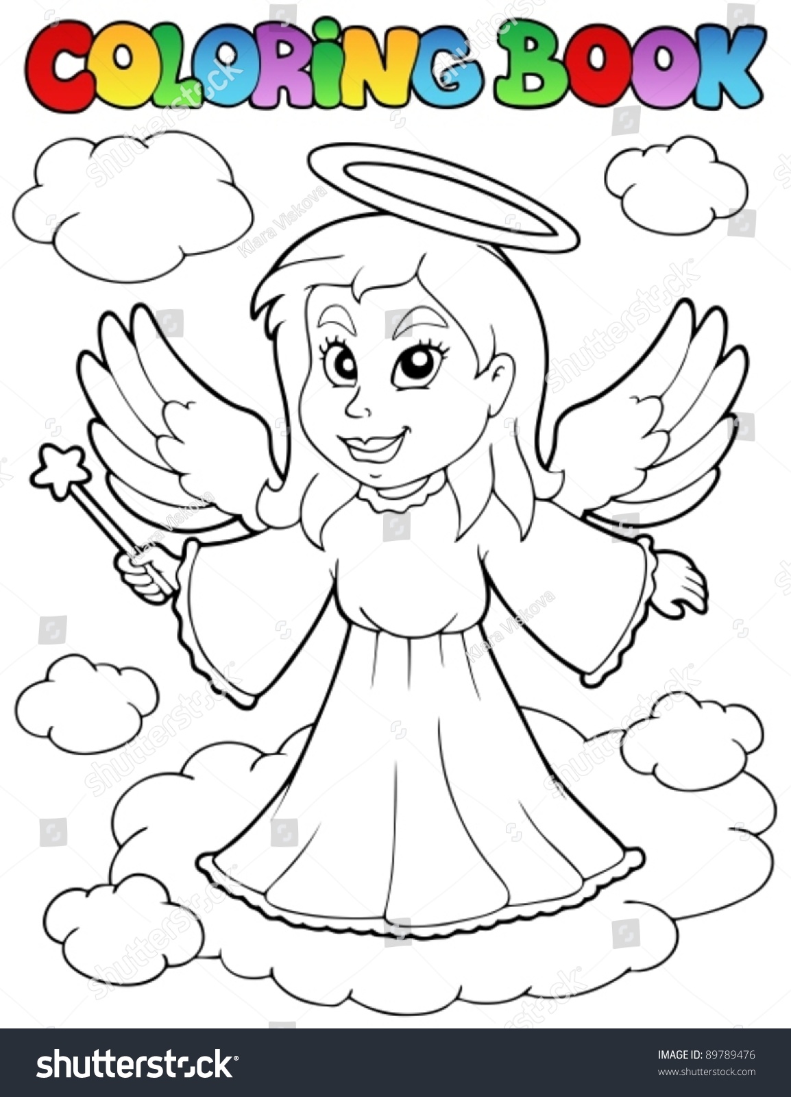 Coloring Book Angel Theme Image 1 Stok Vektör (Telifsiz) 89789476 ...