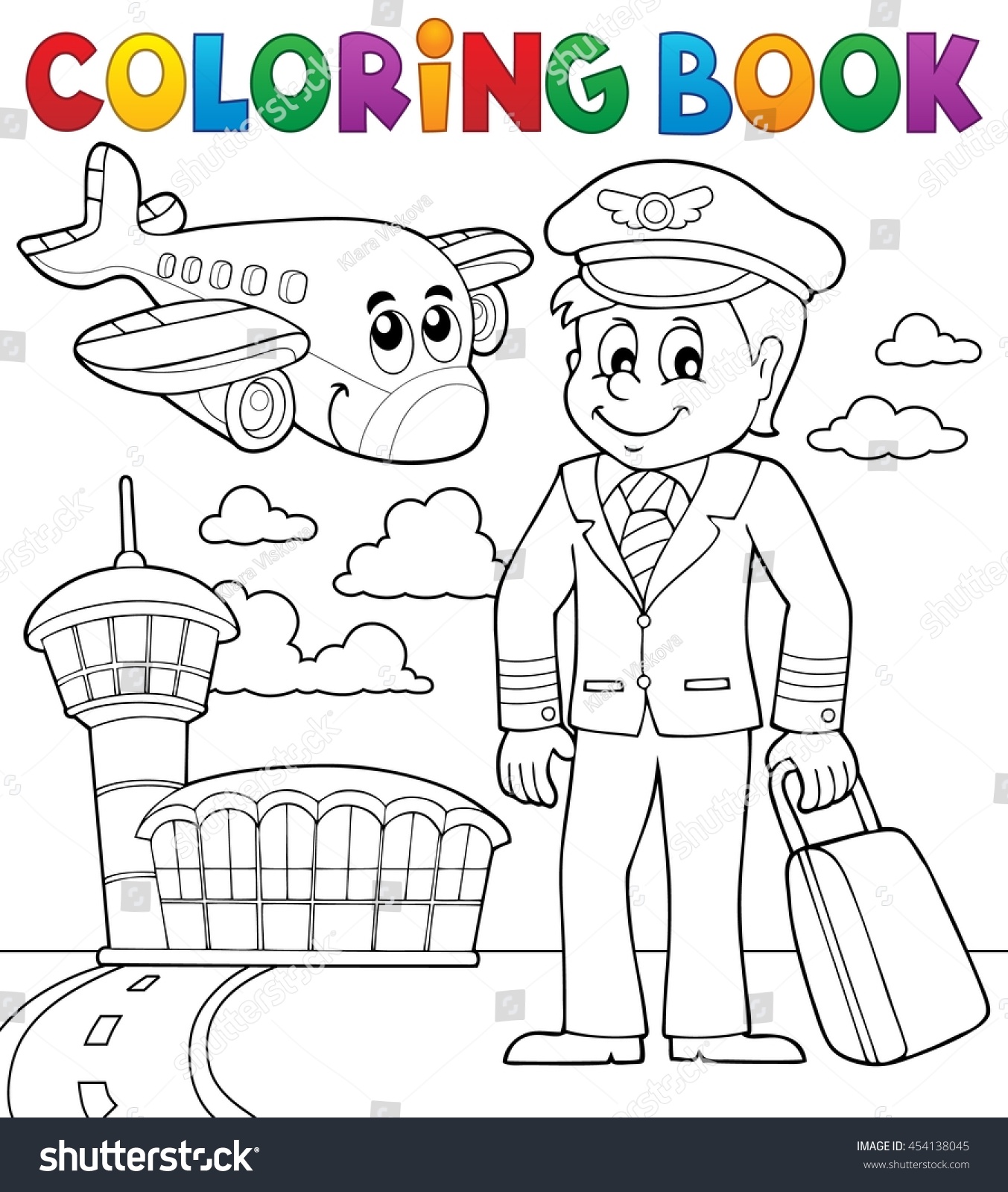 Coloring Book Aviation Theme 1 Eps10 Stock Vector (Royalty Free) 454138045