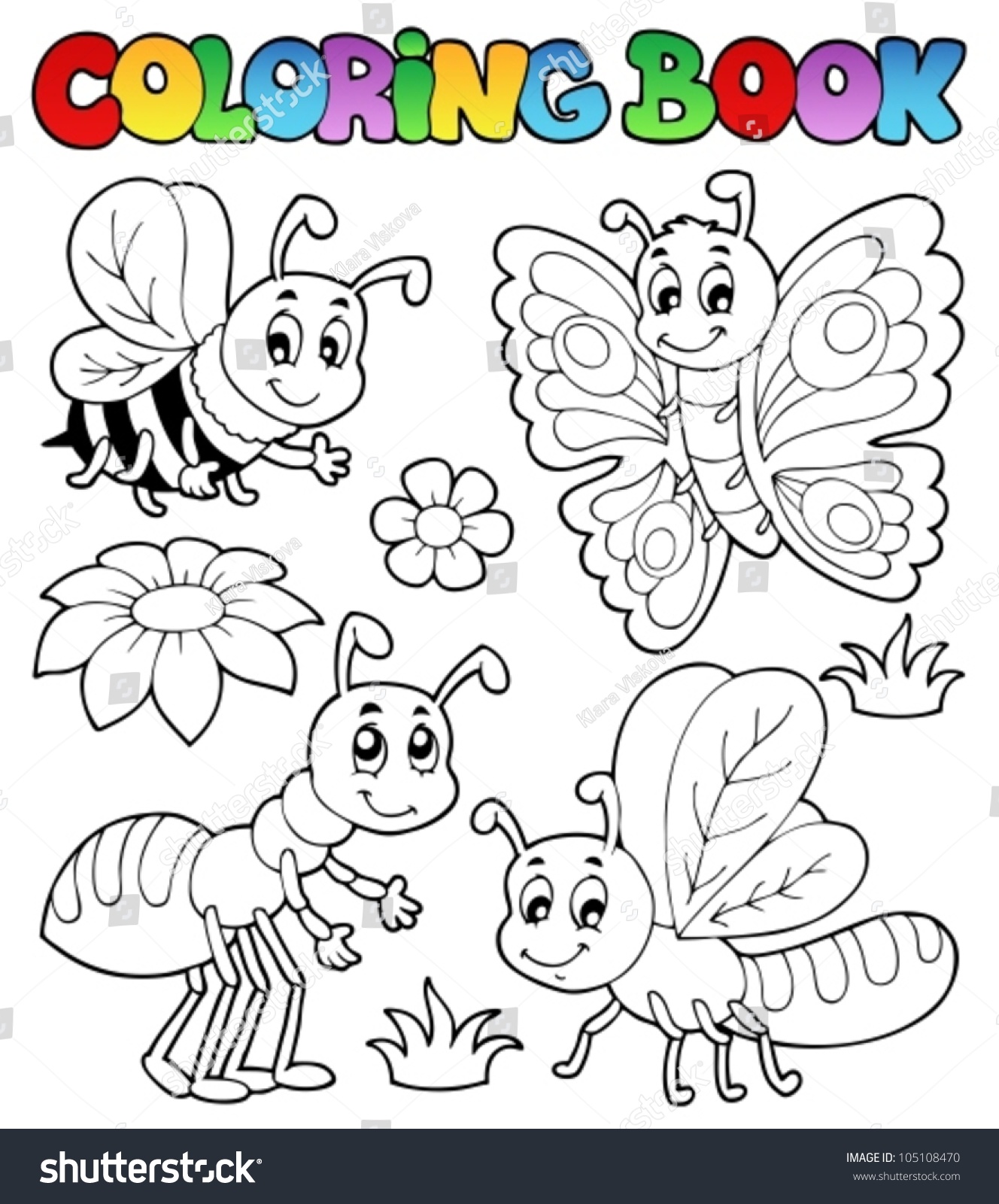 Coloring Book Cute Bugs 2 Vector Stock Vector (Royalty Free) 105108470