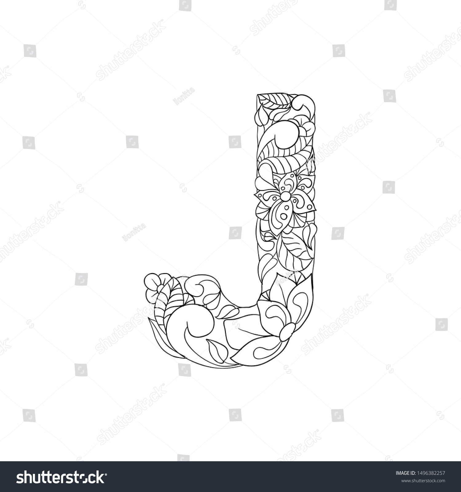 Coloring Book Floral Ornamental Alphabet Initial Stock Vector (Royalty ... Coloring Book Floral Ornamental Alphabet Initial Stock Vector (Royalty ...