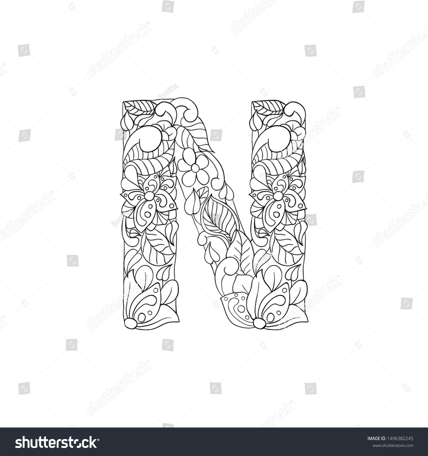 Coloring Book Floral Ornamental Alphabet Initial Stock Vector (Royalty ... Coloring Book Floral Ornamental Alphabet Initial Stock Vector (Royalty ...