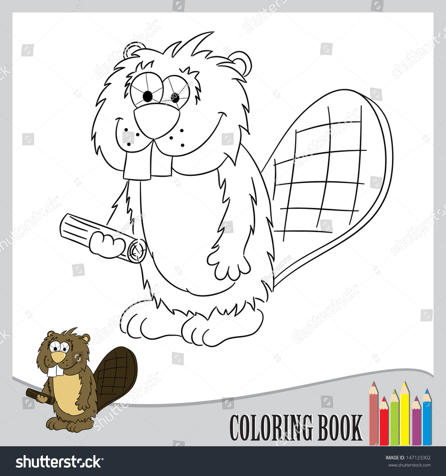 Coloring Book Funny Beaver Vector Stock Vector (Royalty Free) 147123302
