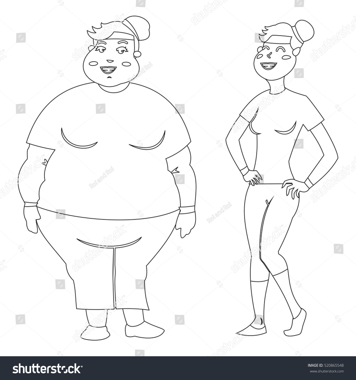 Coloring Book Page Fat Slim Woman Vetor Stock Livre De Direitos