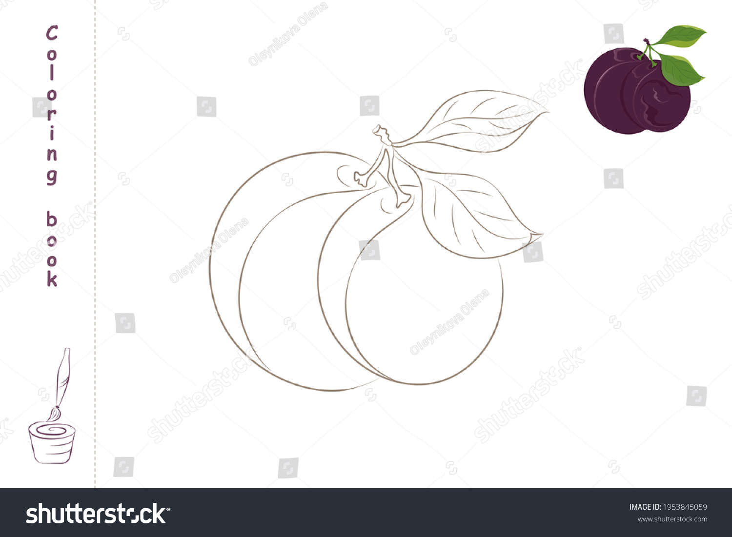 Coloring Book Plum Example Template Printing: เวกเตอร์สต็อก (ปลอดค่า ...