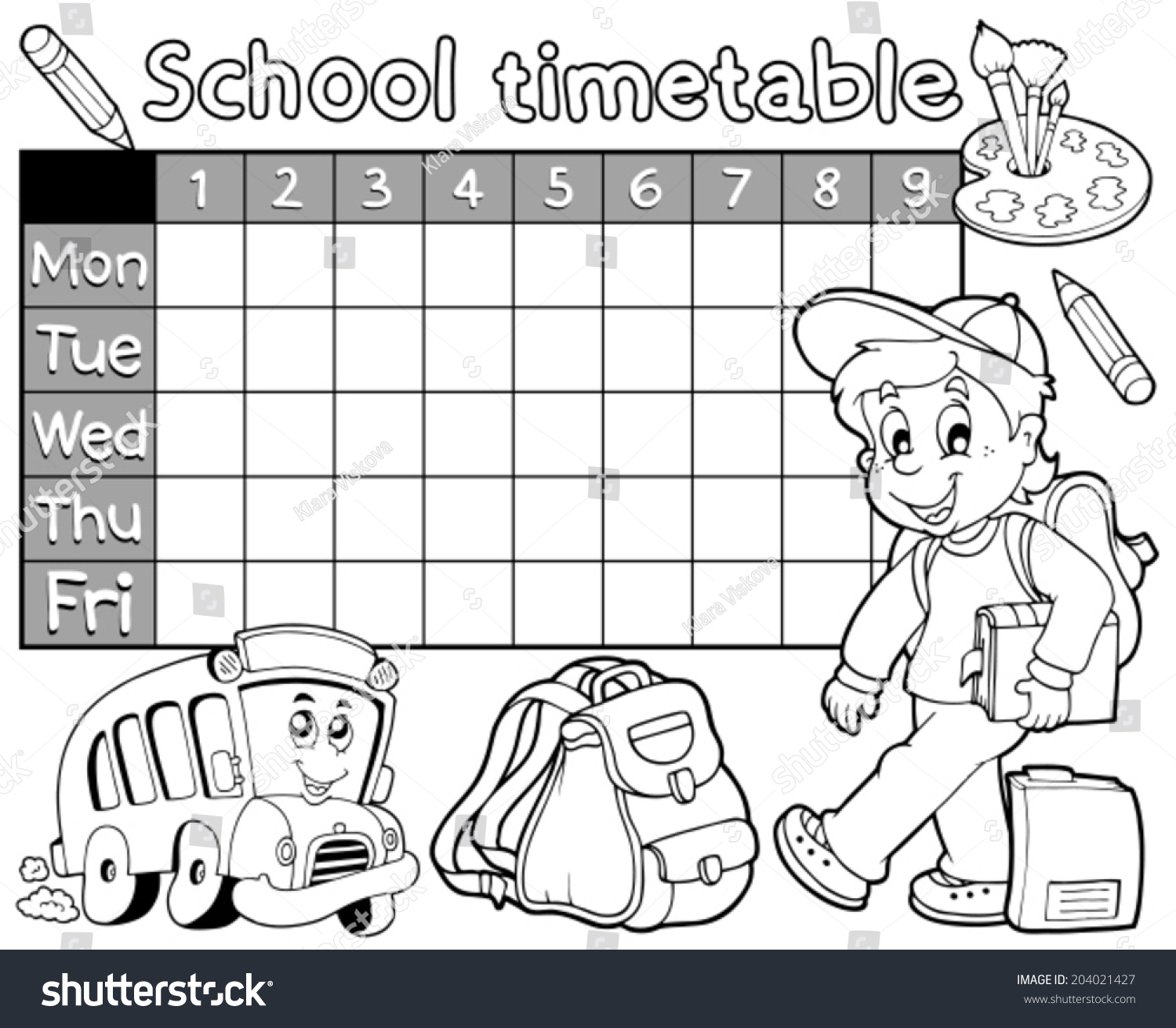 Coloring Book School Timetable 1 Eps10: เวกเตอร์สต็อก (ปลอดค่าลิขสิทธิ์ ...