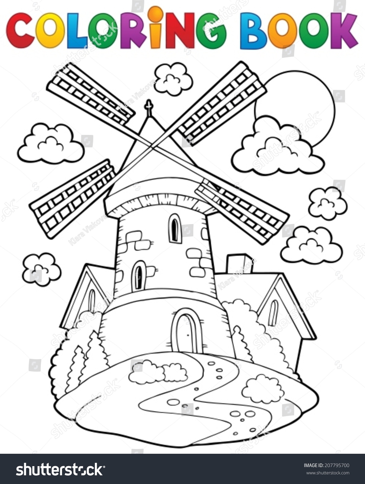 Coloring Book Windmill 1 Eps10 Vector Stock Vector (Royalty Free ...