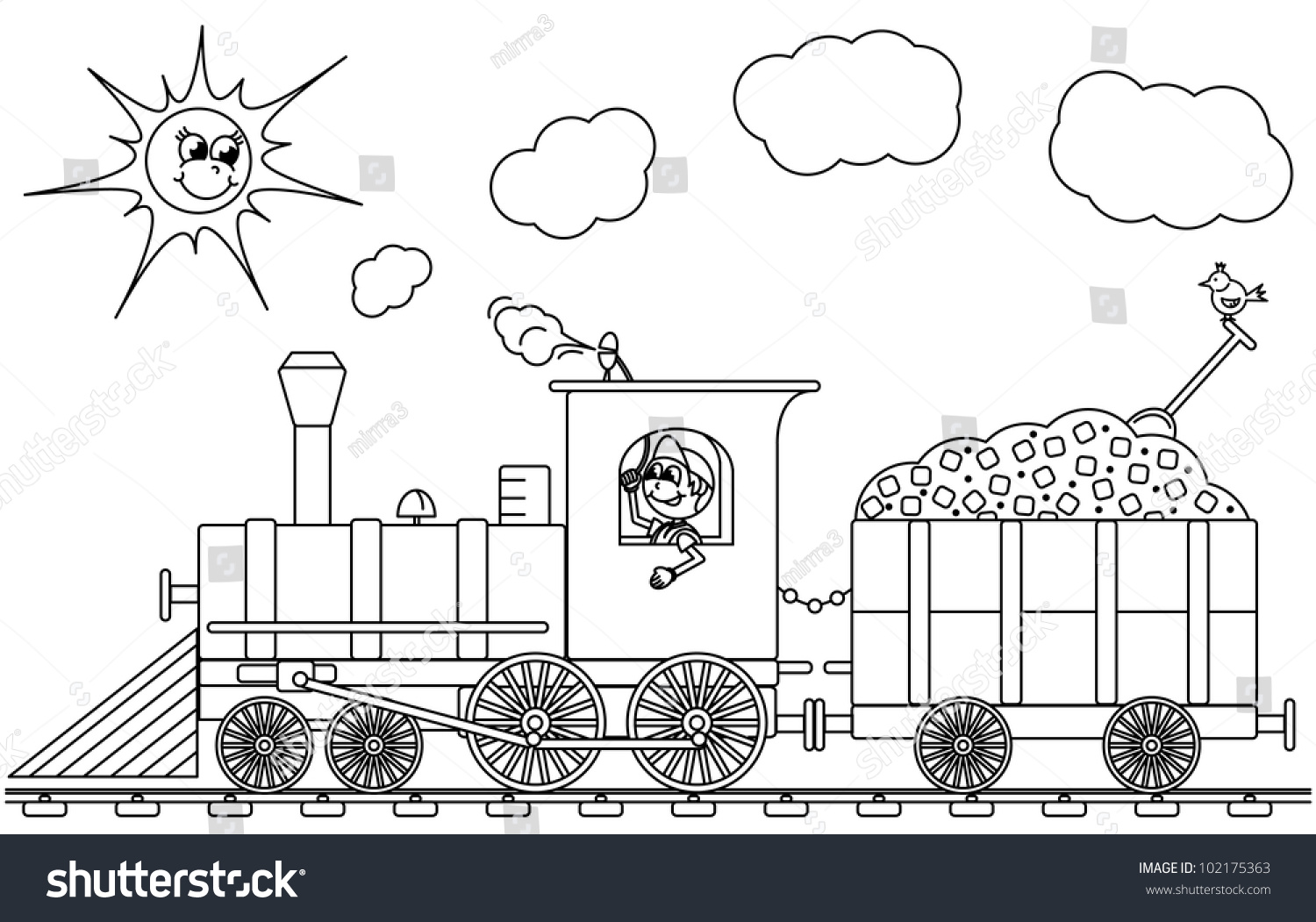 Coloring Book Train Vector Illustration Stock Vector (Royalty Free ...
