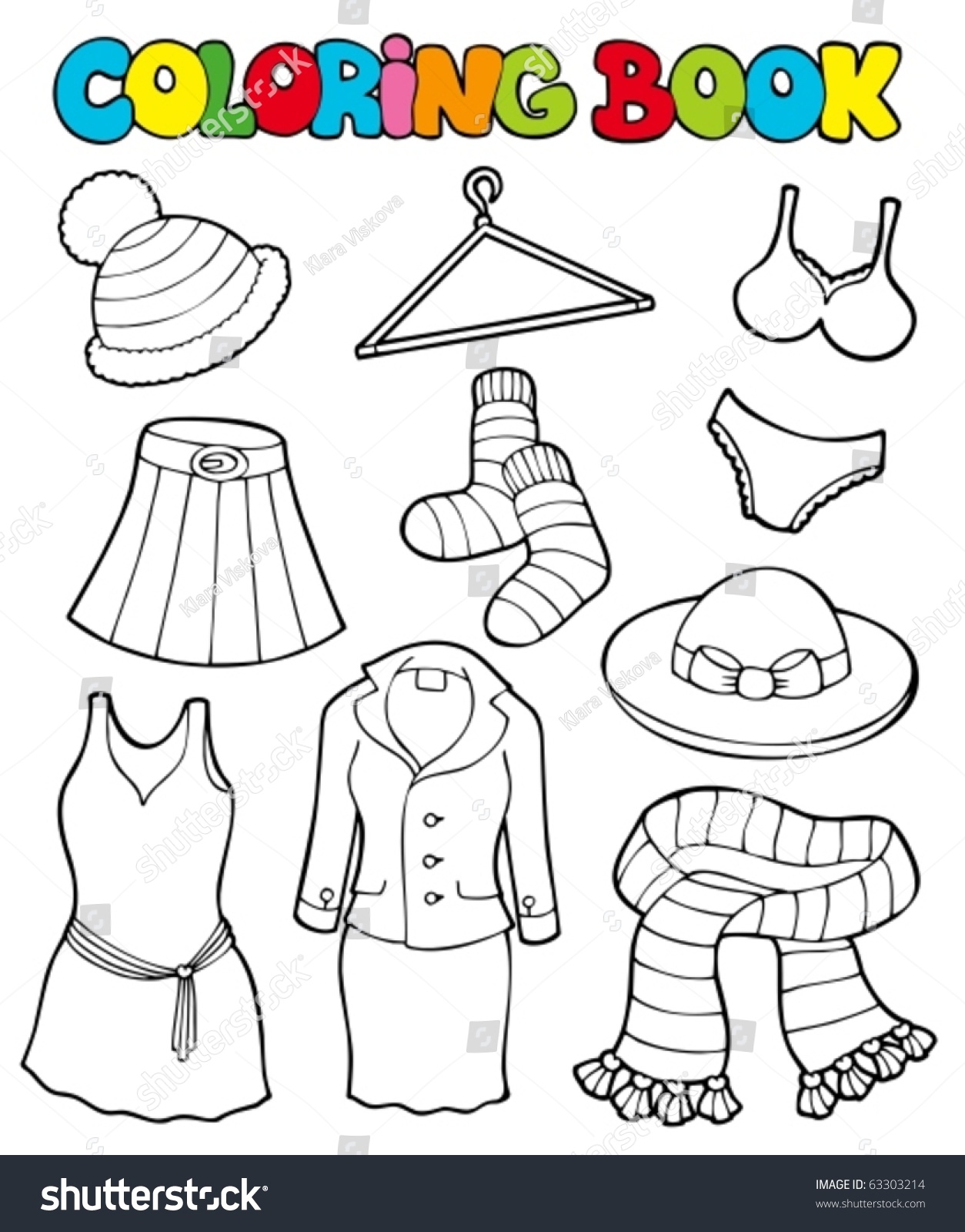Libro de colorear con varias prendas: vector de stock (libre de ...