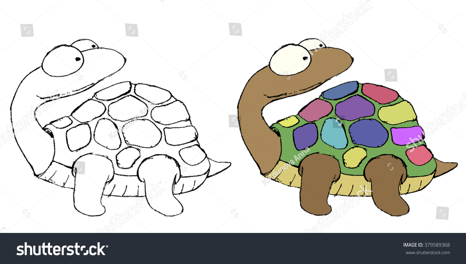 Coloring Kids Turtle Colored Shell Stock Vector (Royalty Free) 379589368