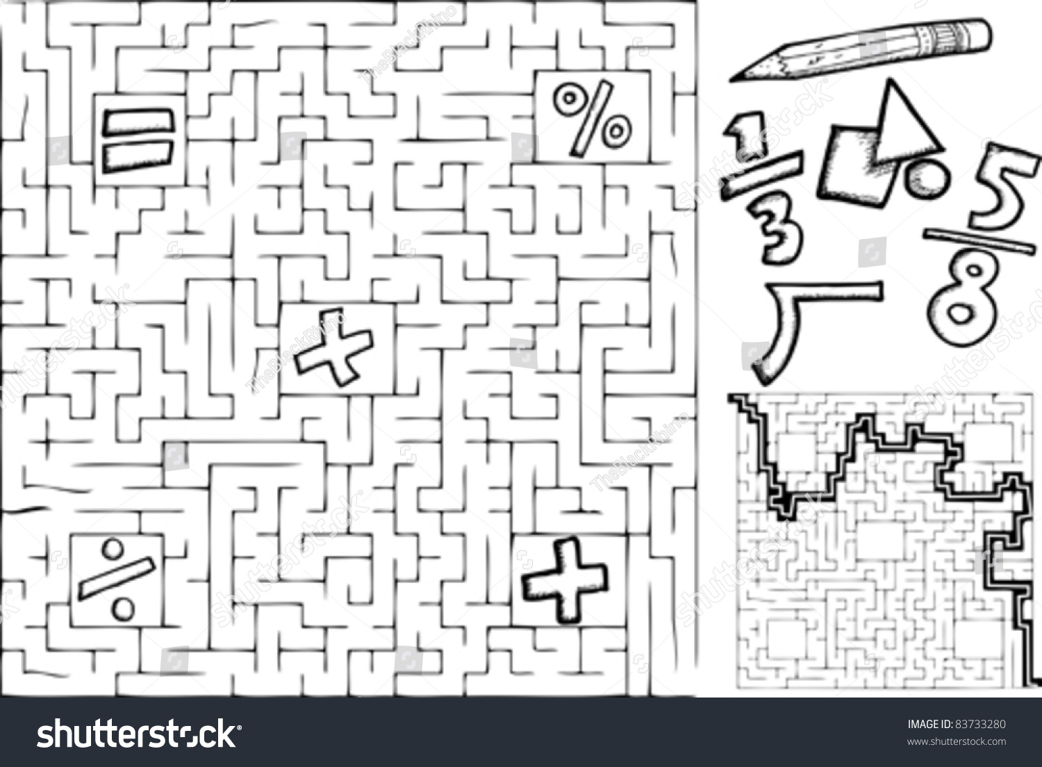 Coloring Page Math Maze Interchangeable Symbols Stock Vector (Royalty ...