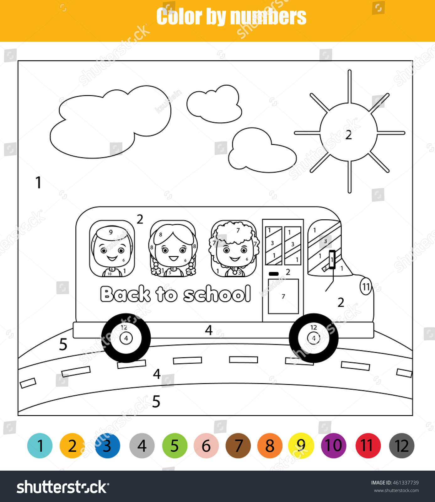 Coloring Page Kids Traveling School Bus: เวกเตอร์สต็อก (ปลอดค่า ...