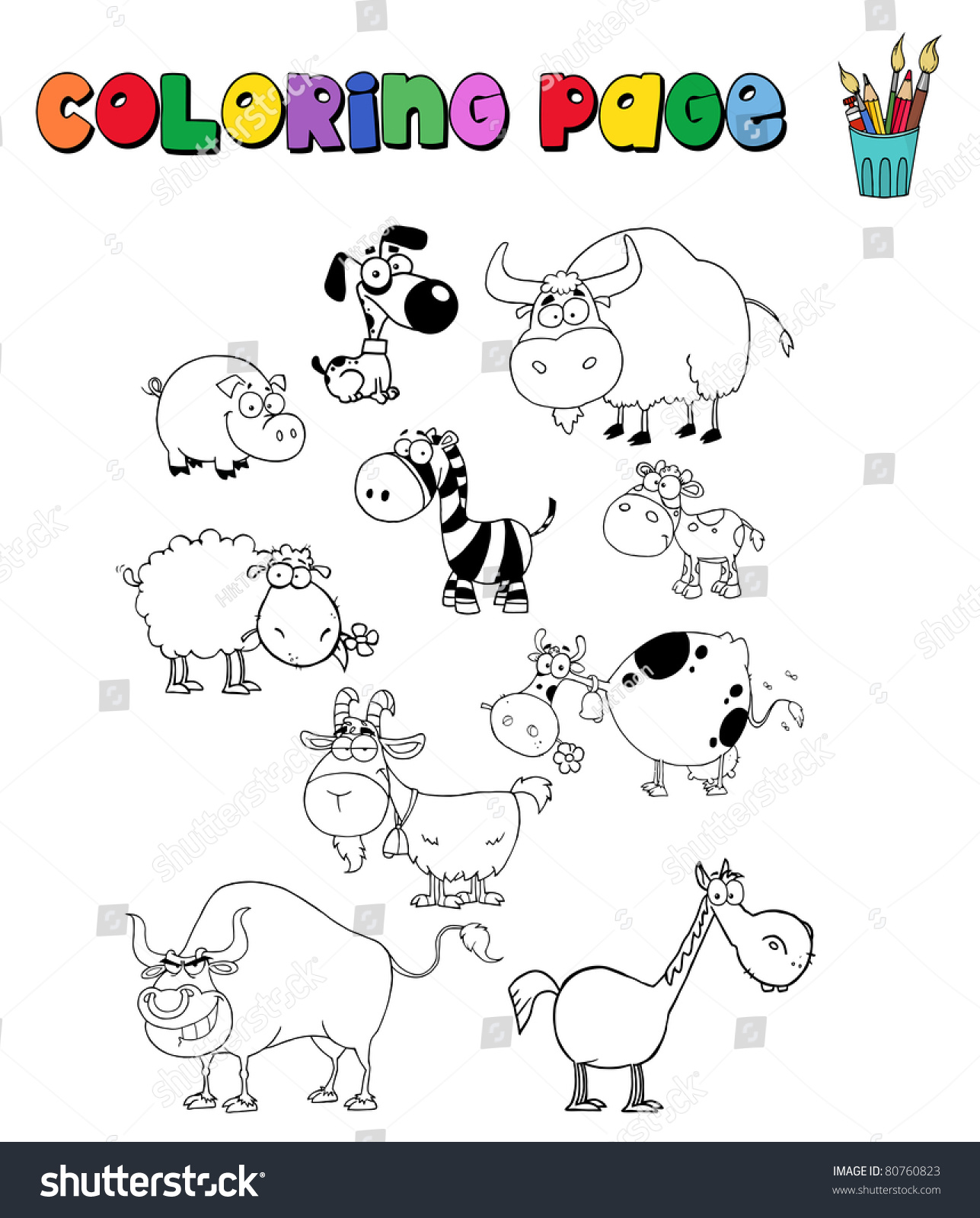 Coloring Page Various Animals Vector Illustration 库存矢量图（免版税）80760823 ...