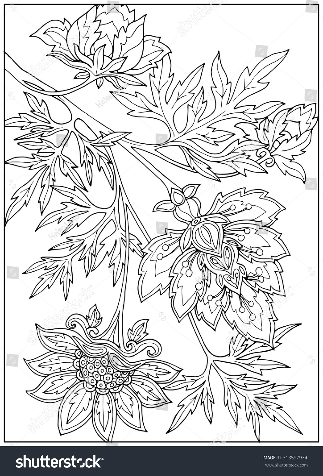 Coloring Page Vintage Flowers Pattern Stock Vector 313597934 - Shutterstock