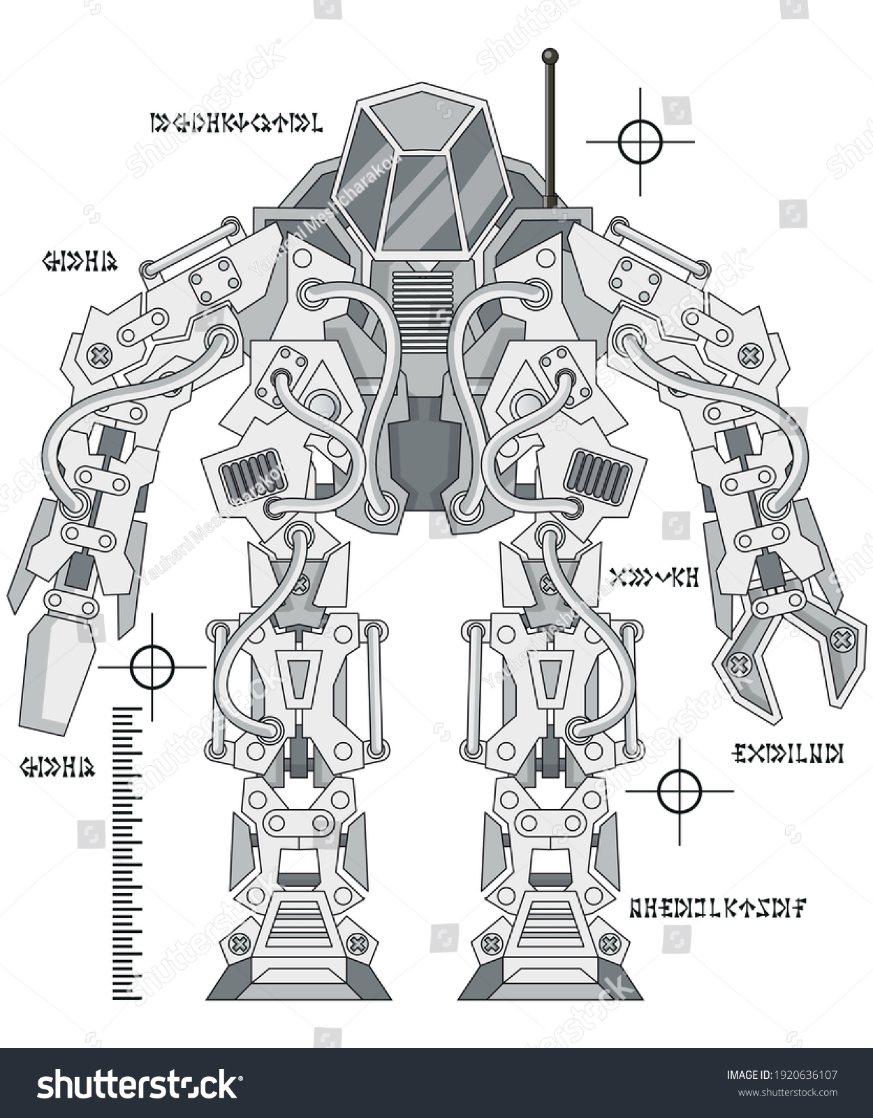 Combat Robot Front View On White Stock Vector (Royalty Free) 1920636107