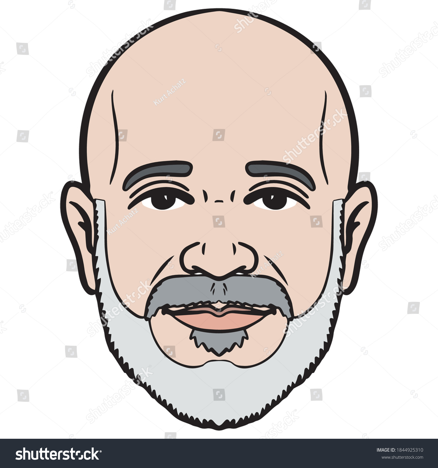 Comic Avatar Head Bald Man Full Stock Vector (Royalty Free) 1844925310
