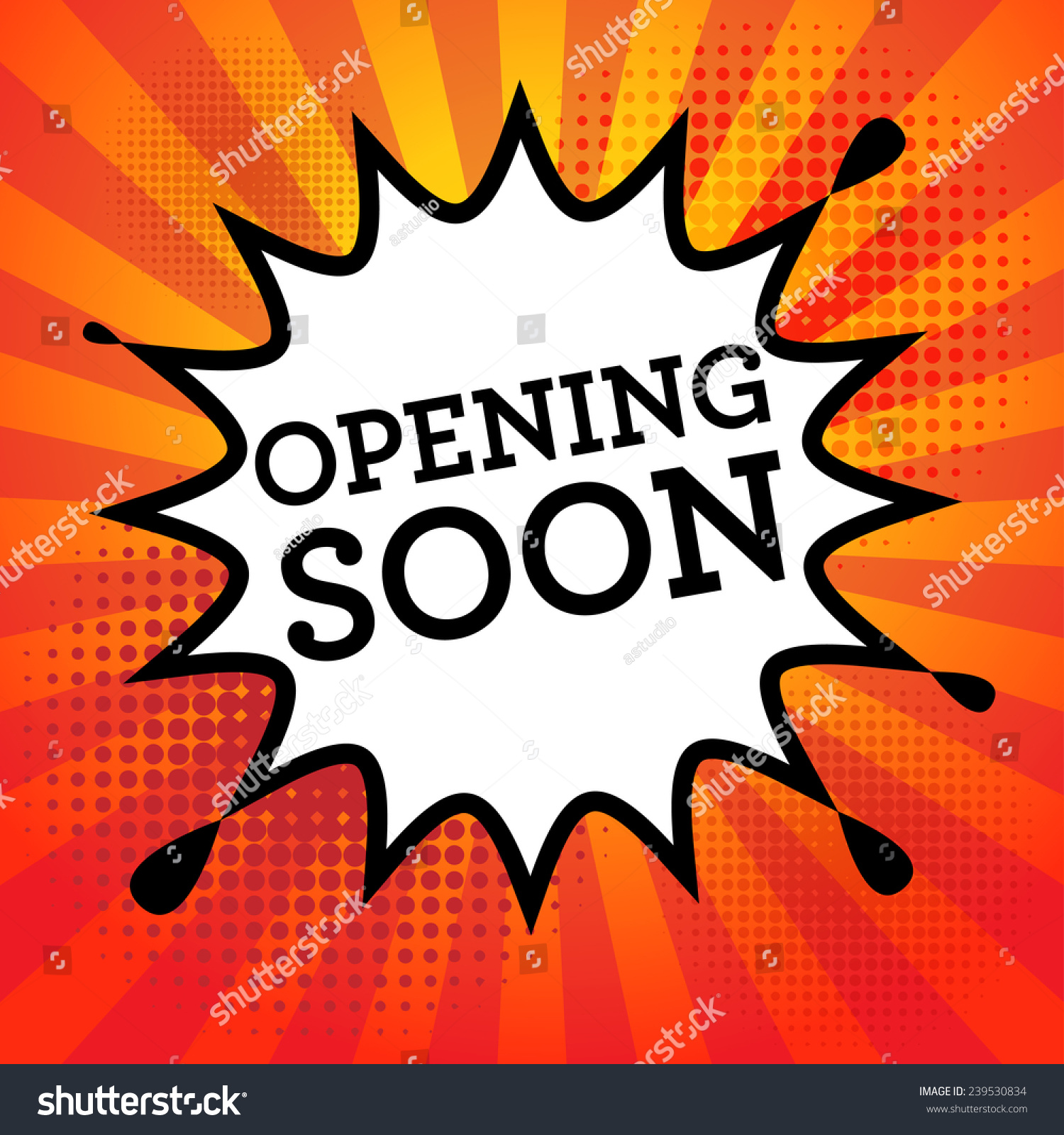 Comic Book Explosion Text Opening Soon Stock Vector (Royalty Free ...