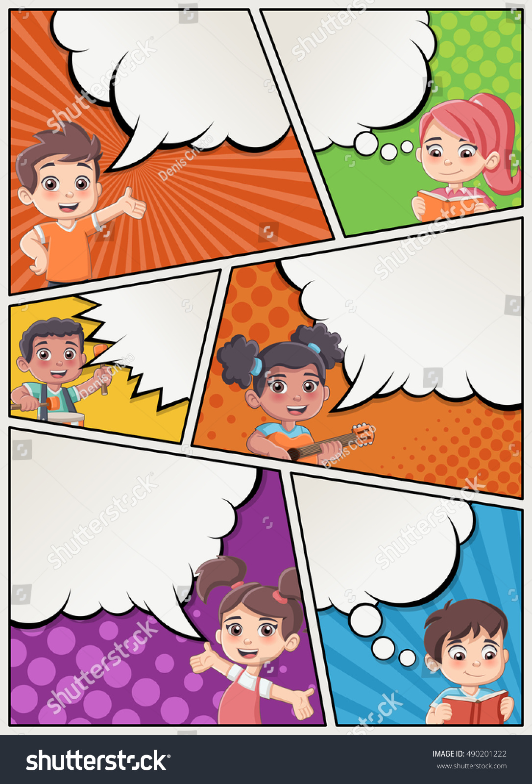 Vektor Stok Comic Book Page Children Talking Comic (Tanpa Royalti ...