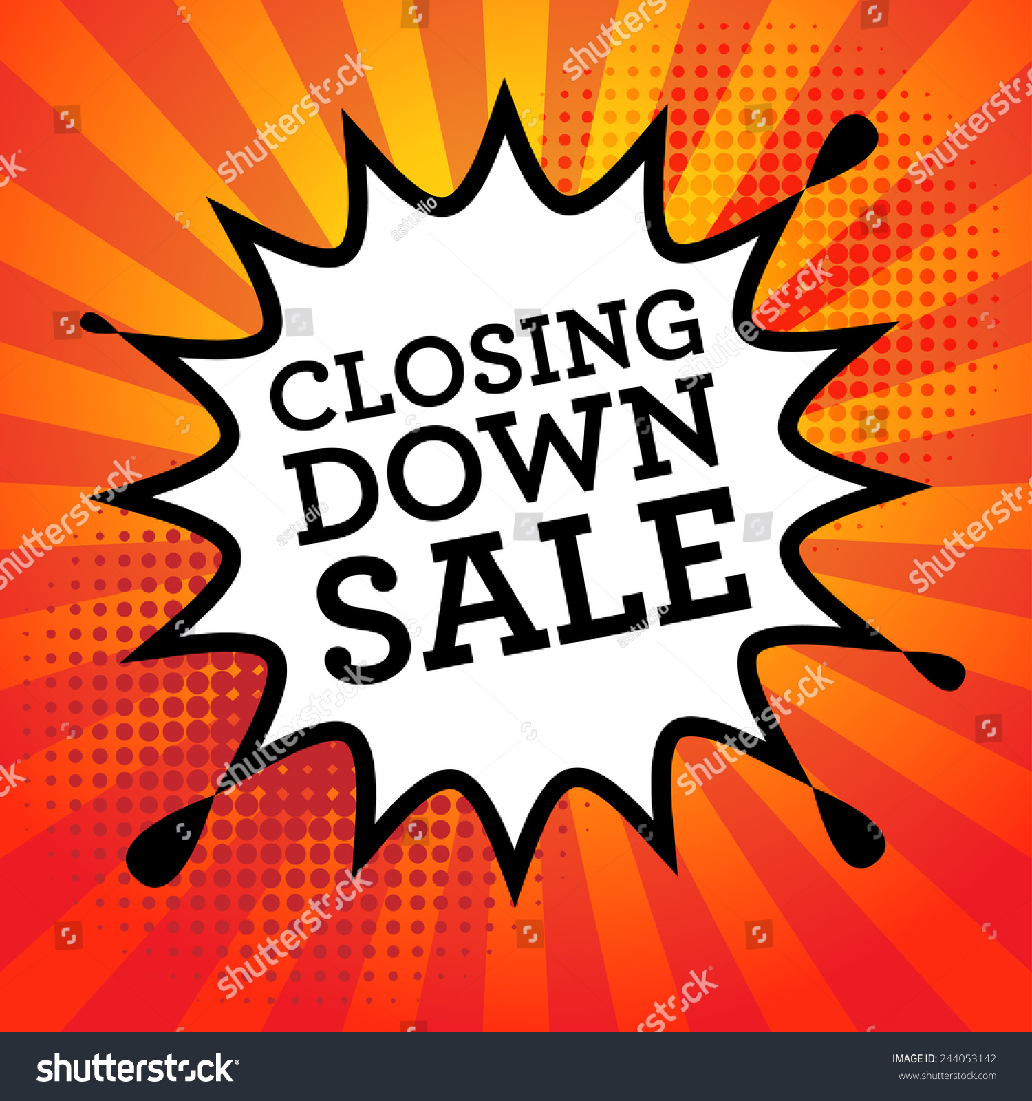 Comic Explosion Text Closing Down Sale Stock Vector (Royalty Free ...