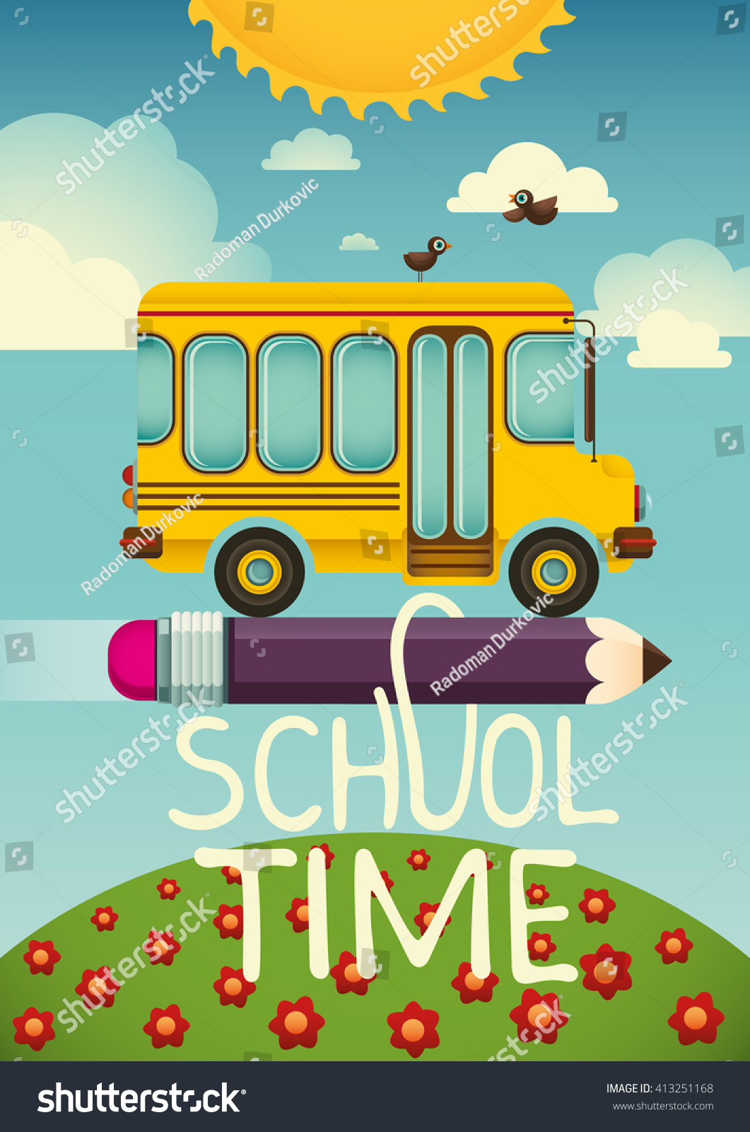 Comic Illustration School Bus Vector Illustration: เวกเตอร์สต็อก (ปลอด ...