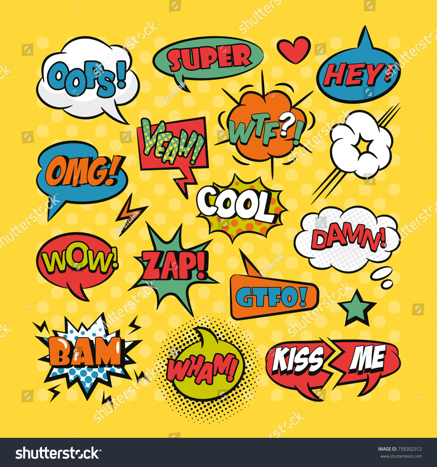 Comic Speech Bubbles Pop Art Set Stock Vector (Royalty Free) 758302312
