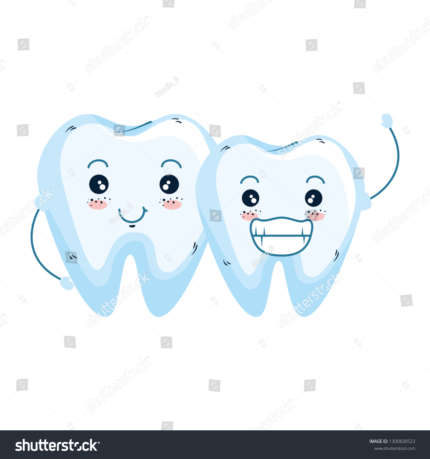 Comic Teeth Couple Kawaii Characters Stock Vector (Royalty Free) 1300830523
