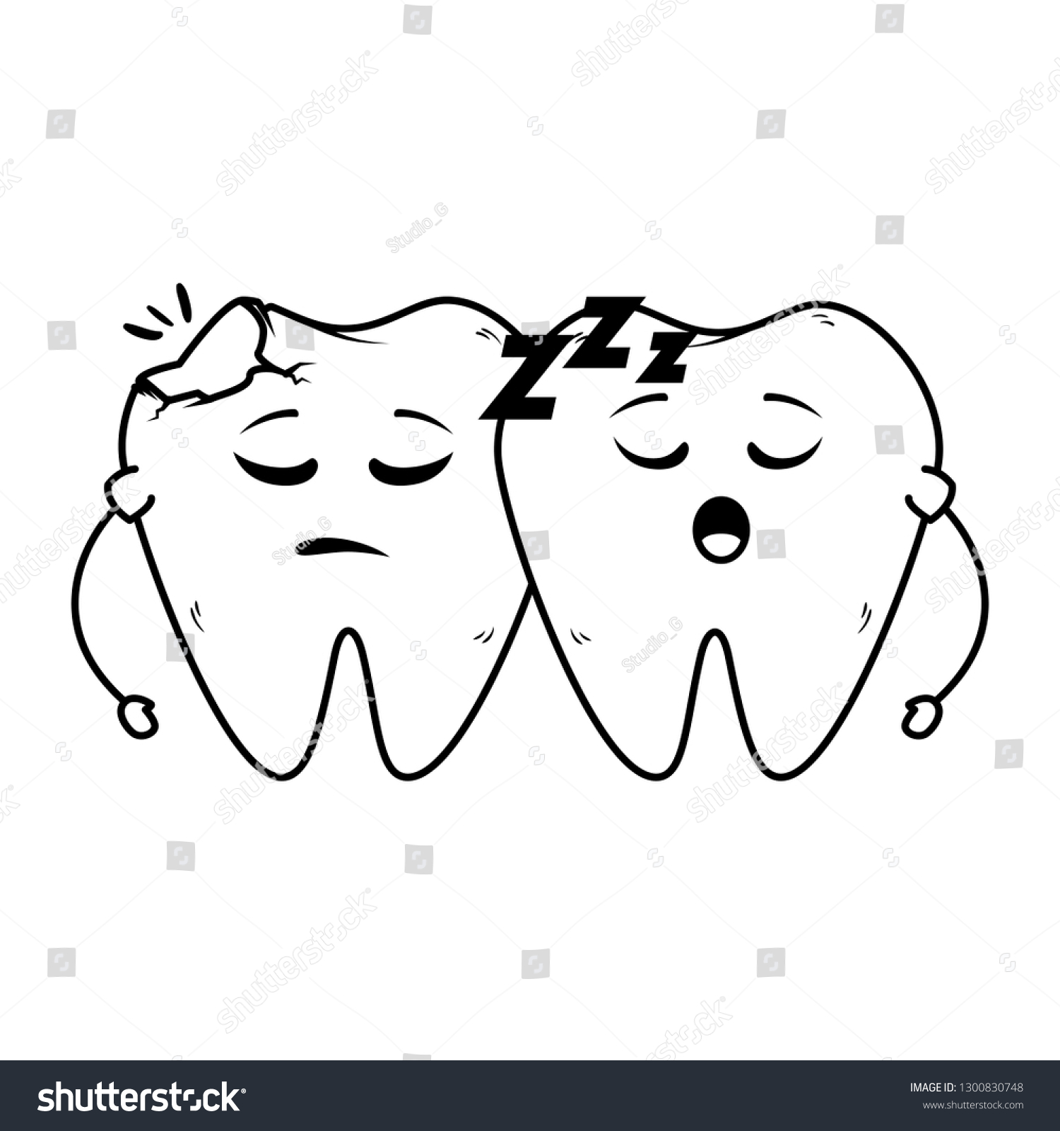 Comic Teeth Couple Sleeping Kawaii Characters: เวกเตอร์สต็อก (ปลอดค่า ...