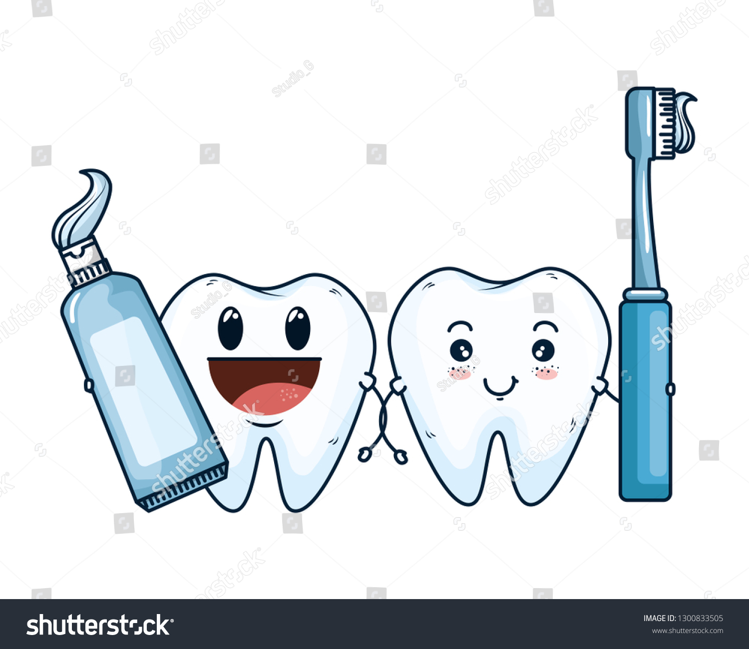 Comic Teeth Couple Brush Paste Characters Stock Vector (Royalty Free ...