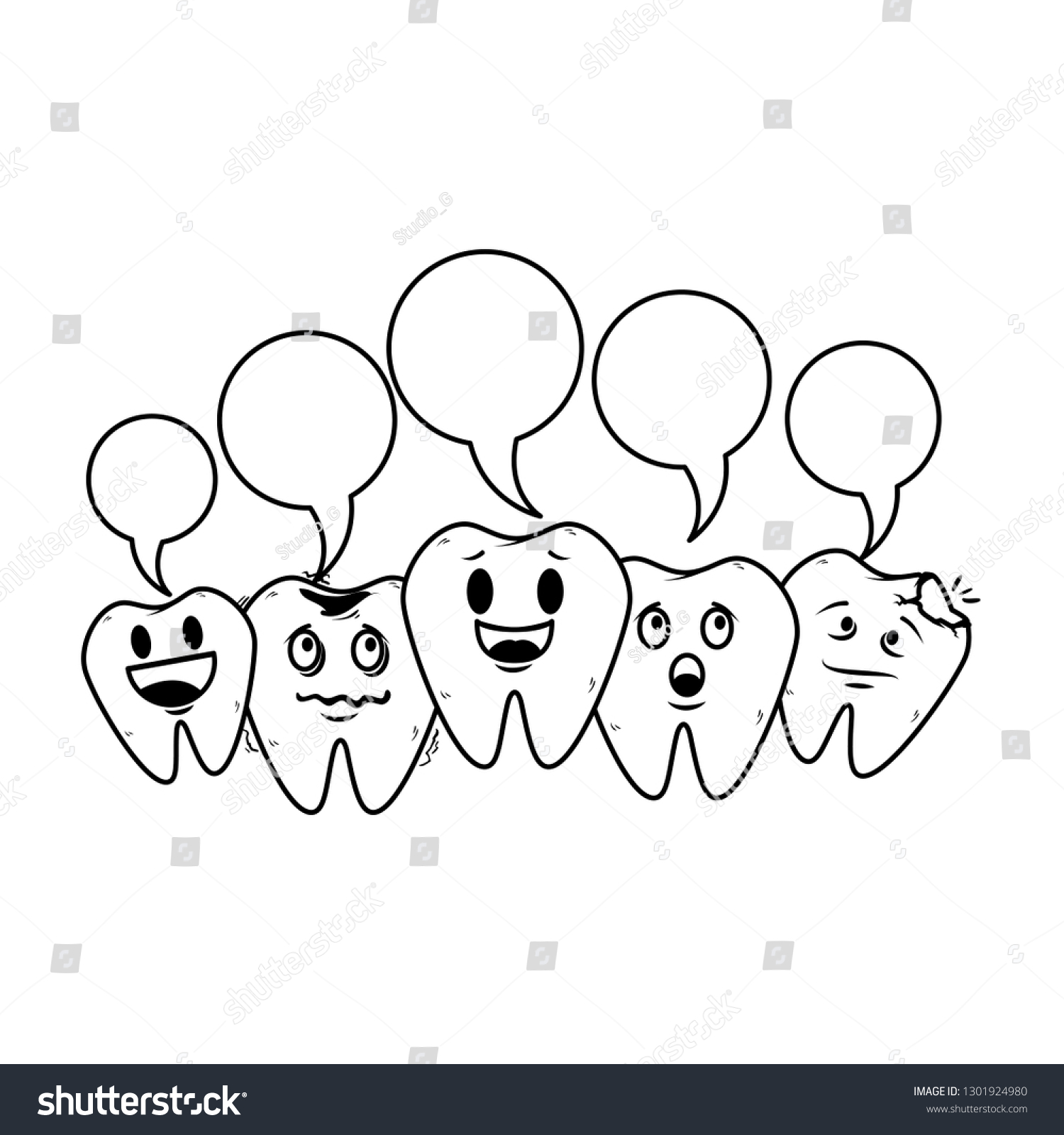 Comic Teeth Speech Bubbles Kawaii Characters: vector de stock (libre de ...
