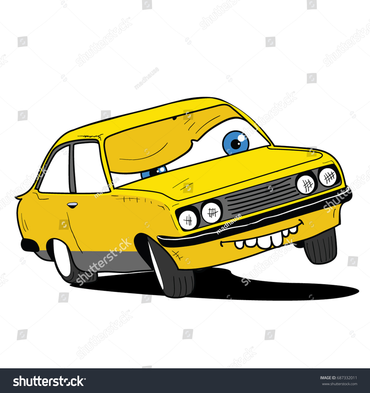 Comic Vector Cartoon Car Illustration: vector de stock (libre de ...