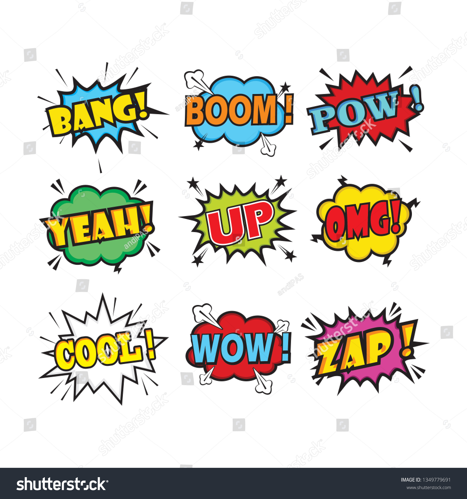 Comic Words Cartoon Speech Bubble Text: เวกเตอร์สต็อก (ปลอดค่าลิขสิทธิ์ ...