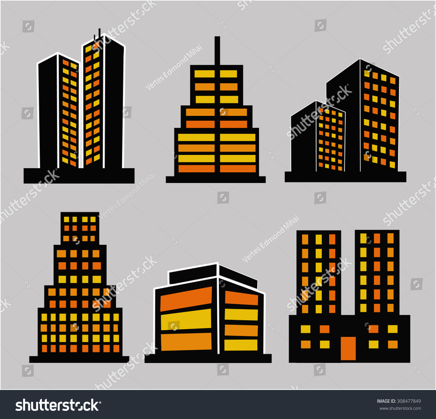 Commercial Building Icon Set Stock Vector (Royalty Free) 308477849