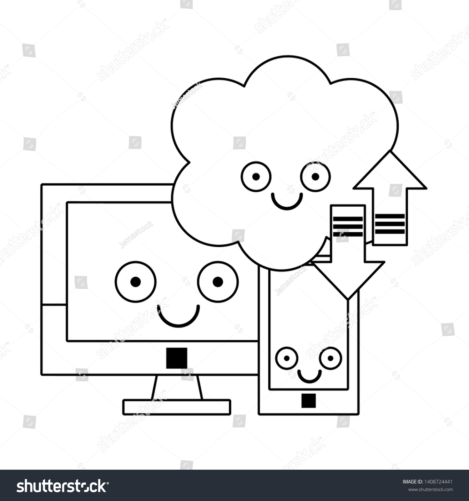 Comouter Smartphone Cloud Computer Smiling Cartoons Stock Vector ...