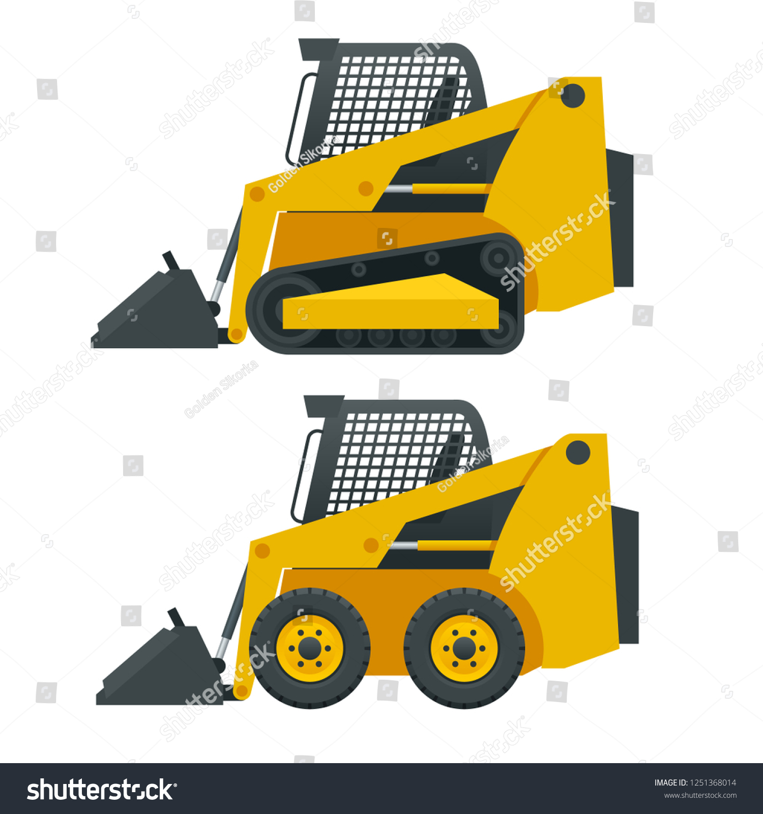 Compact Excavators Steer Loader Side View Stock Vector (Royalty Free ...