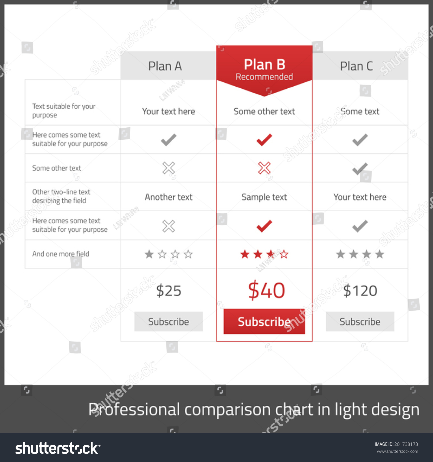 Comparison Table 3 Products Light Flat Stock Vector (Royalty Free ...