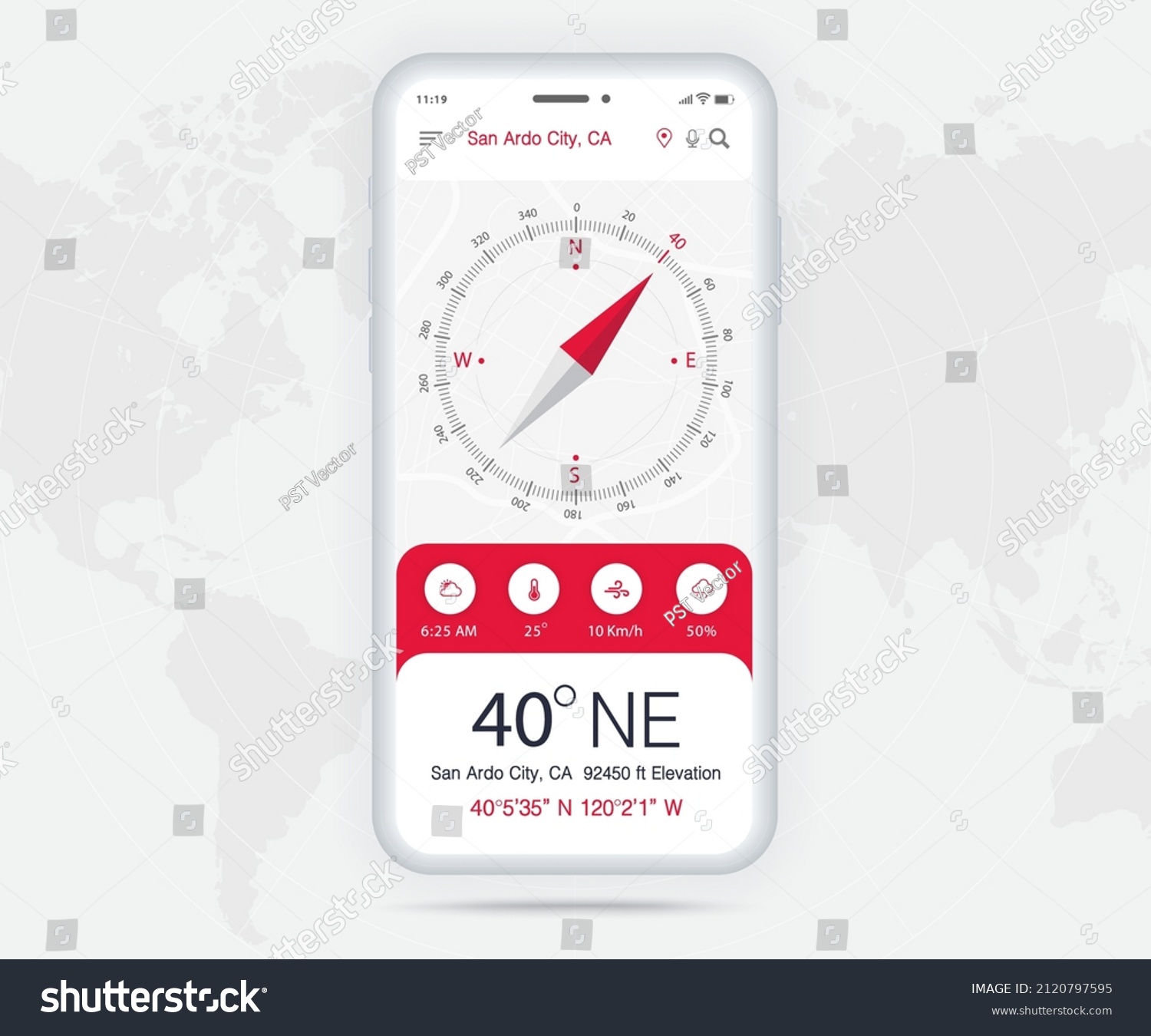 Compass App Ui Ux Gui Concept Stock Vector (Royalty Free) 2120797595