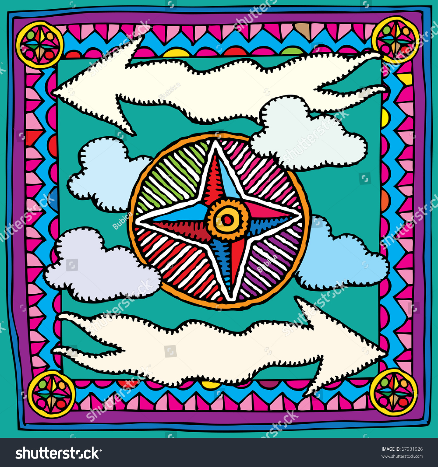 Compass Rose Direction Arrows Decorative Drawing Stock Vector (Royalty ...