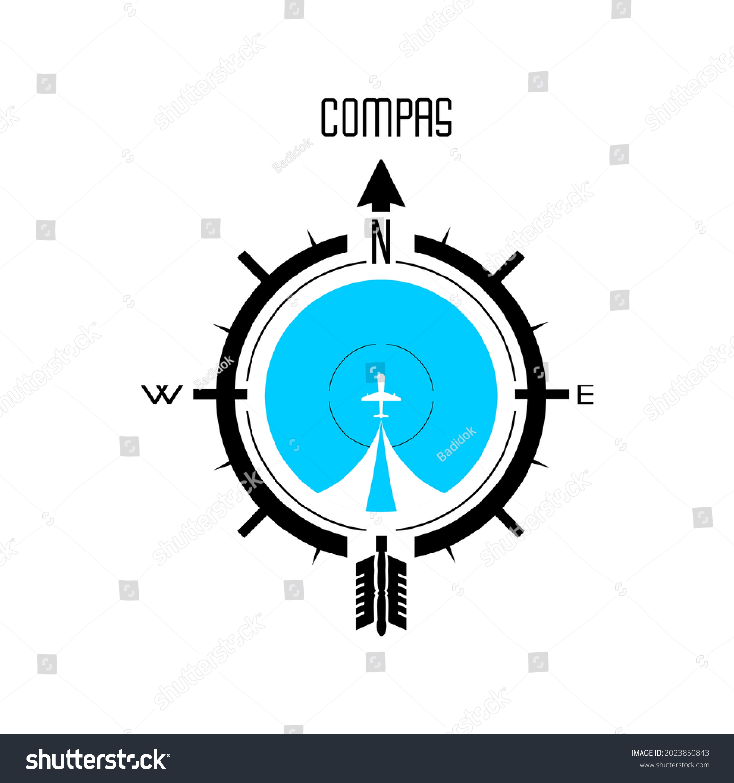 Compass Vector Illustration Airplane Drawing Stock Vector (Royalty Free ...