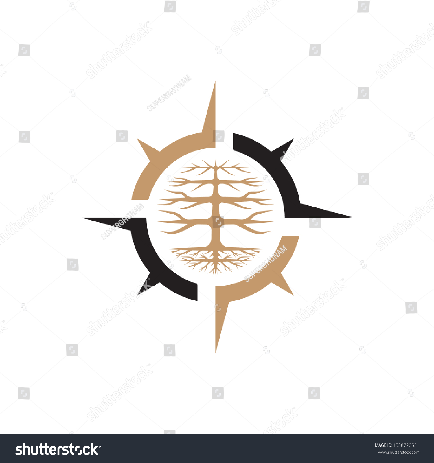 Compass Tree Logo Design Vector Templatecreative Stock Vector (Royalty ...