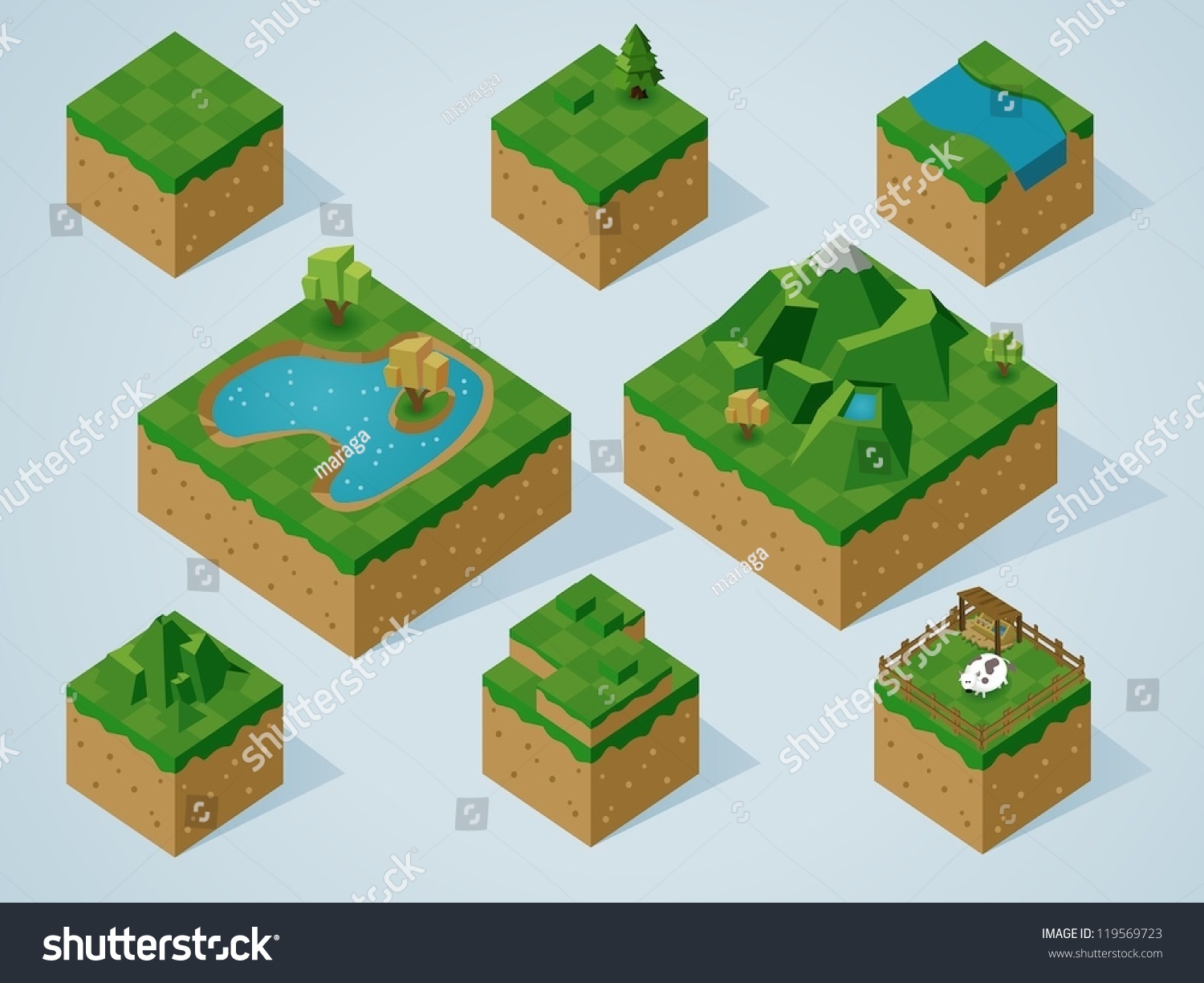 Complete Isometric Tiles Series Vector Illustration Stock Vector ...