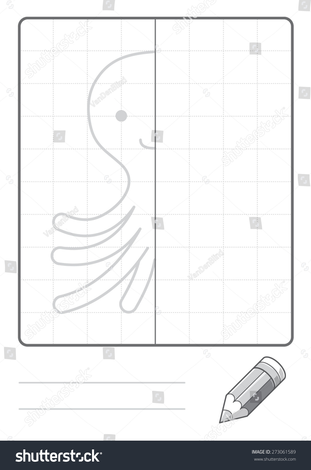 Complete Symmetrical Drawing Octopus Single Page Stock Vector (Royalty ...