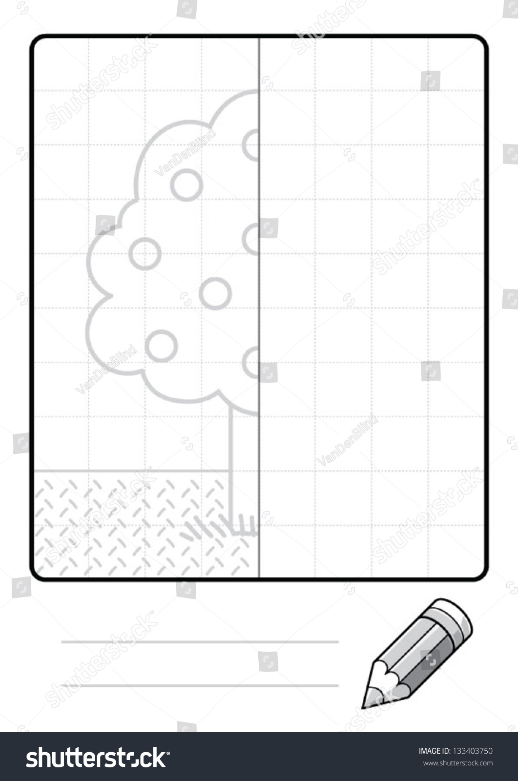 Complete Symmetrical Drawing Tree One Page Stock Vector (Royalty Free ...