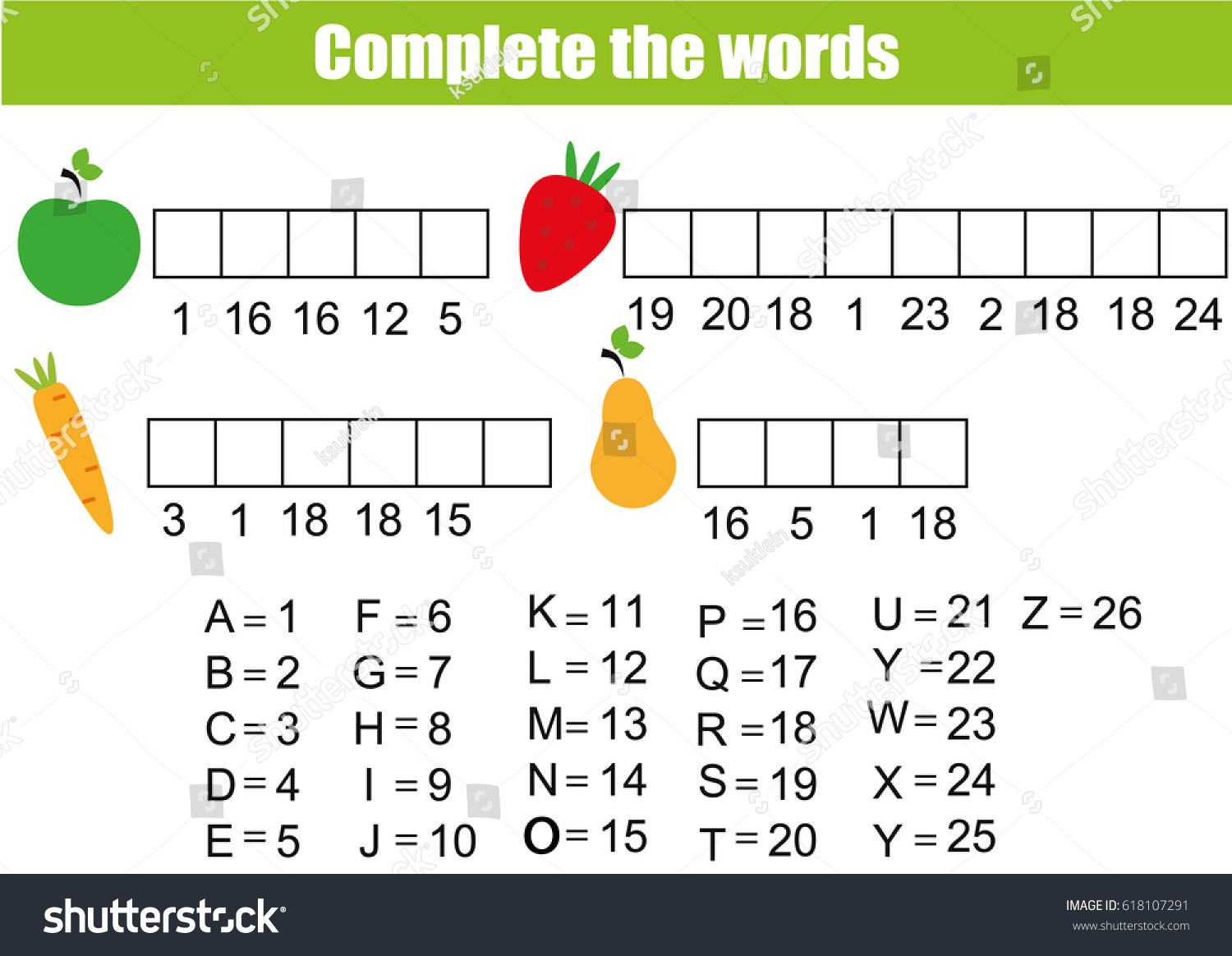 Complete Words Using Cipher Code Children: เวกเตอร์สต็อก (ปลอดค่า ...
