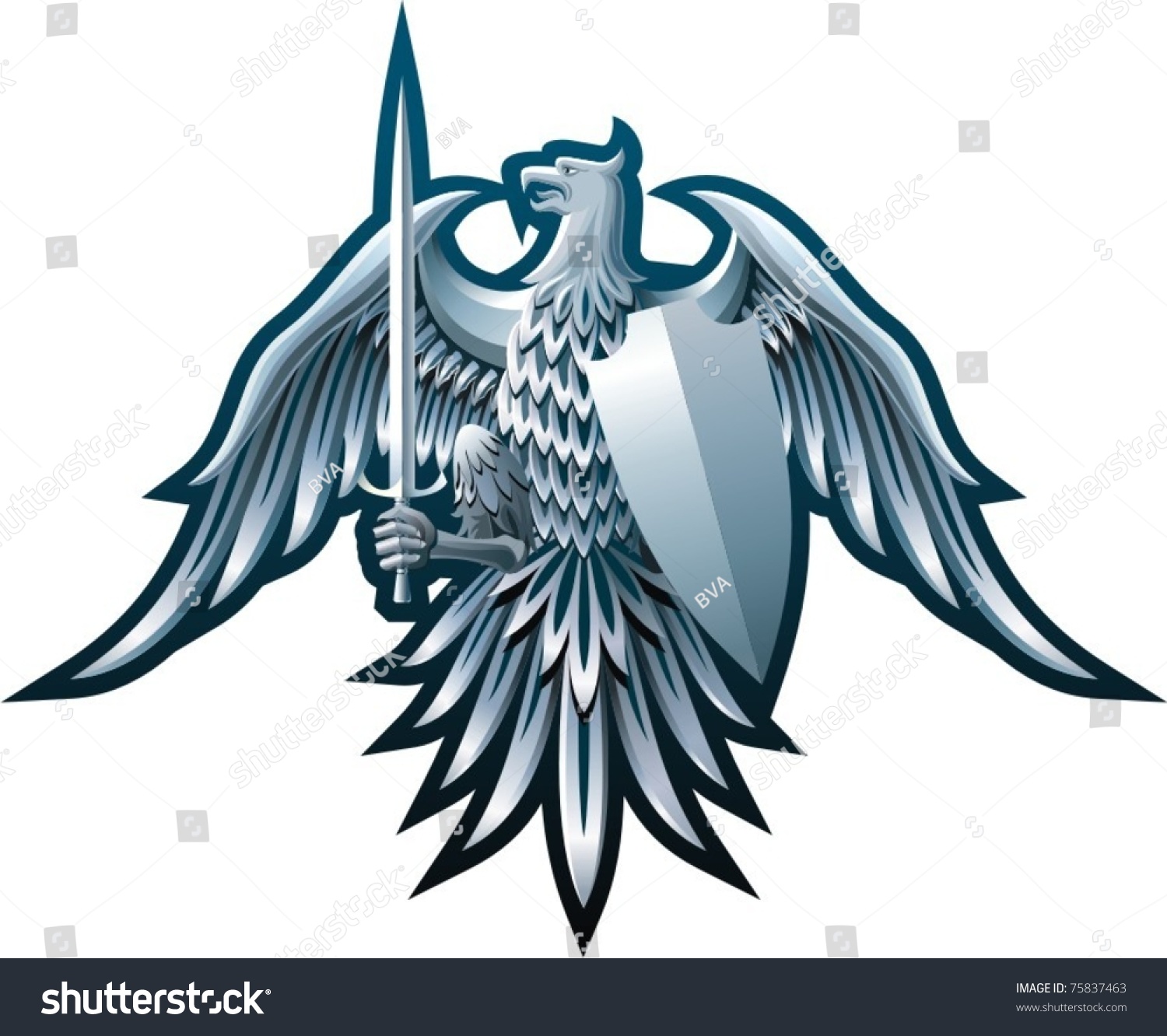 Composition Eagle Sword Badge On Black Stock Vector 75837463 - Shutterstock