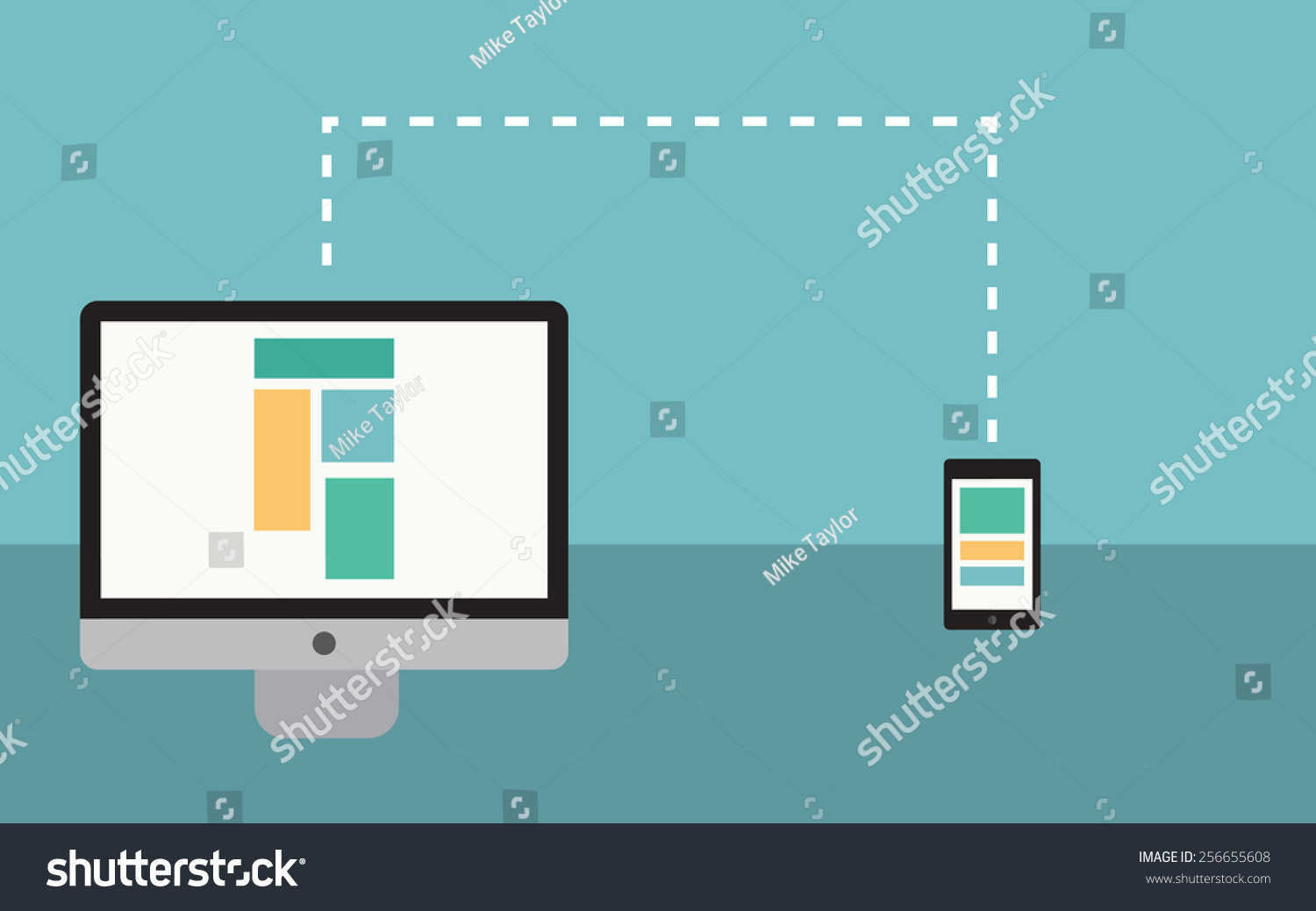 Computer Mobile Device Connected Flat Design Stock Vector (Royalty Free ...
